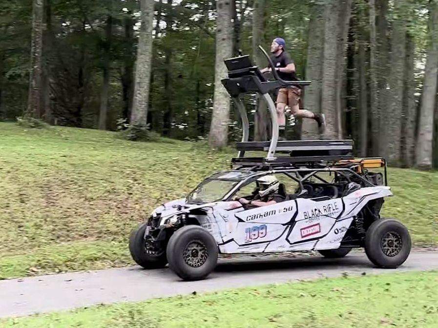 Watch a Dude Run on a Treadmill on a Can-Am Going Over a Jump | UTV Driver